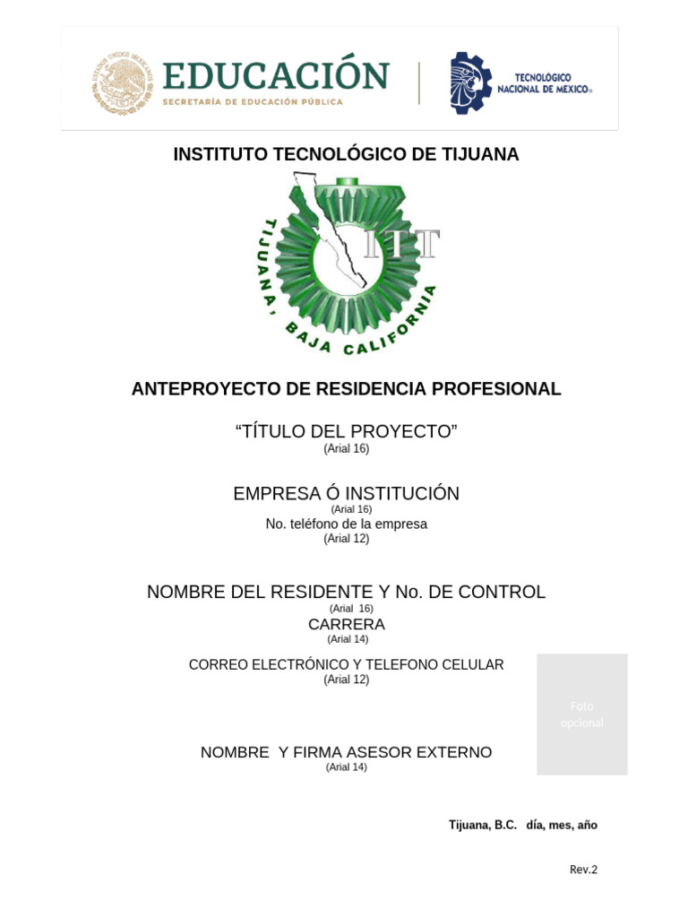 Guía para El Anteproyecto de Residencia Profesional - Rev2 | PDF | Arte | Informática