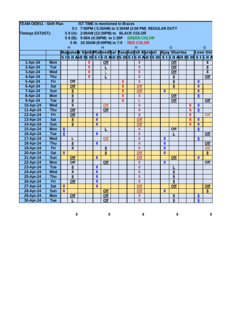 Shift Plan Oebs1 Apr-24 | PDF