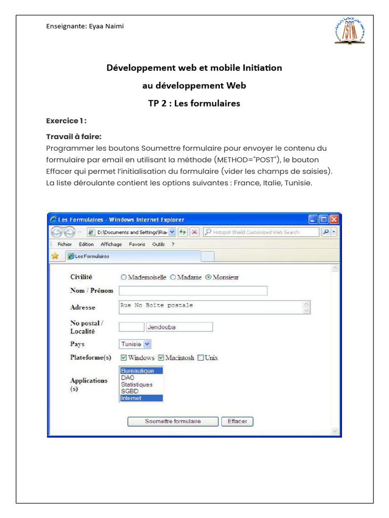 Formulaires Web : Soumettre et Effacer | PDF