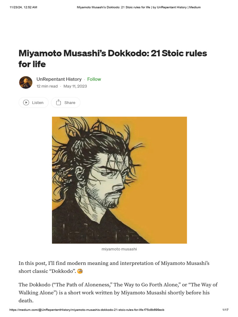 Musashi's Dokkodo: 21 Stoic Principles | PDF | The Book Of Five Rings ...