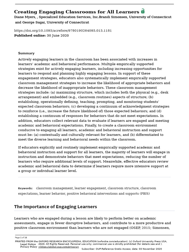 Creating Engaging Classrooms For All Learners | PDF | Teachers | Learning