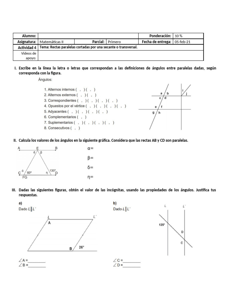 ACTV 4 Rectas Paralelas Cortadas Por Una Secante o Transversal. | PDF