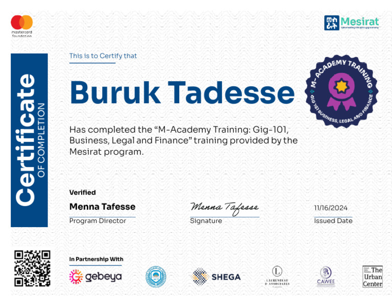 Buruk Tadesse - Certificate | PDF