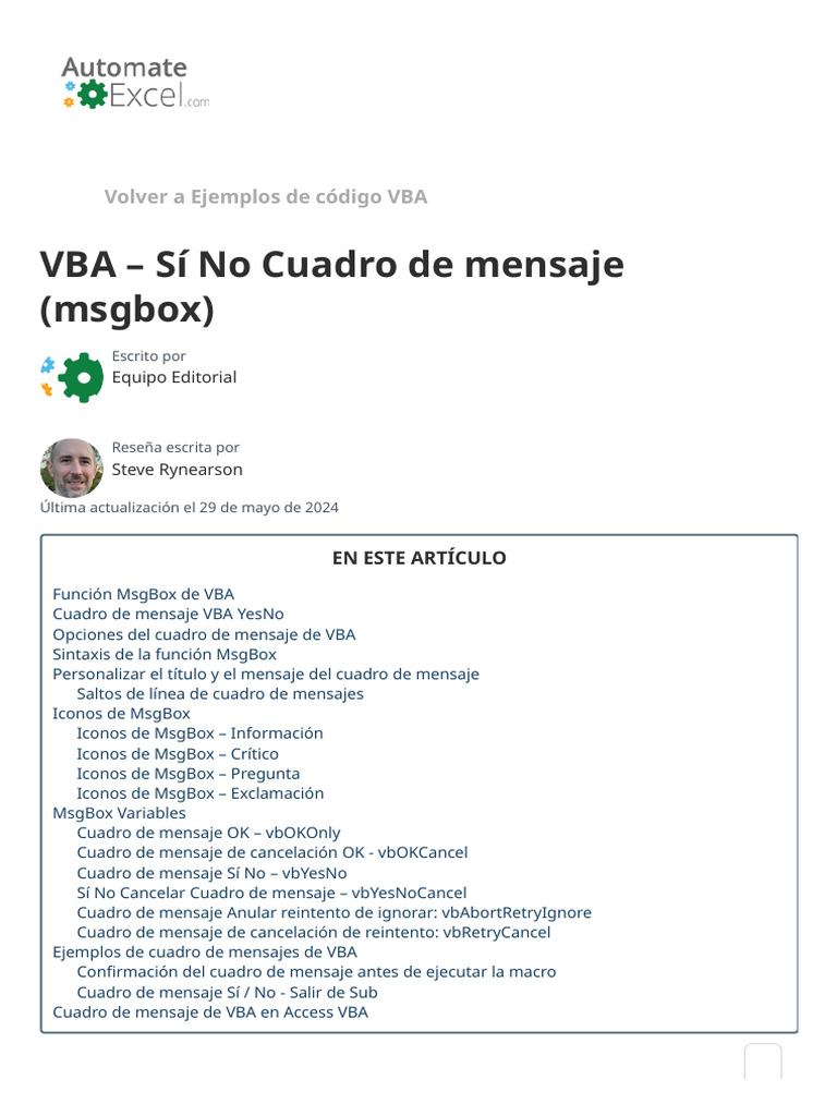 Creación de Cuadros de Mensaje Personalizados Con La Función MsgBox de ...