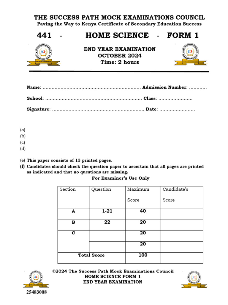 Home Science f1 Et3 Qs | PDF