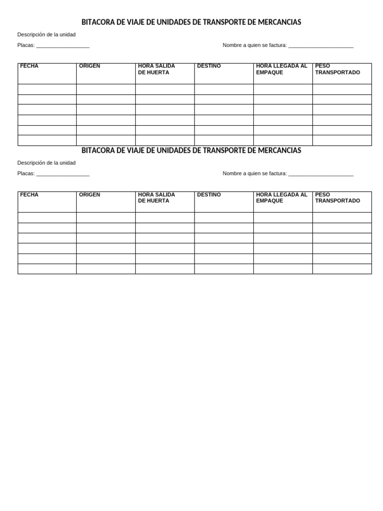 Bitacora de Viaje de Unidades de Transporte de Mercancias | PDF