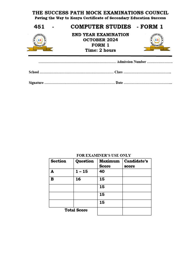 Computer f1 Et3 Qs | PDF | Operating System | Computer Data Storage