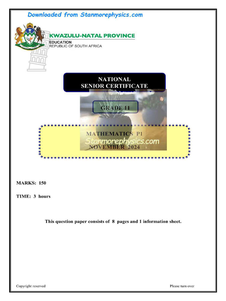 KZN Maths Grade 11 November 2024 P1 and Memo | PDF