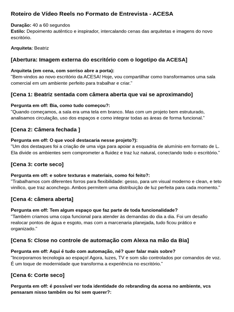 Roteiro de Vídeo 2 Beatriz | PDF | Câmera