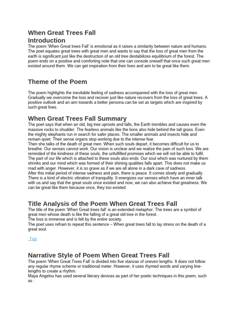 When Great Trees Fall Summary and Explanation | PDF | Poetry