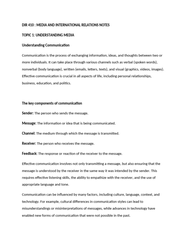 DIR 410 - MEDIA Notes | PDF | Communication | Public Opinion