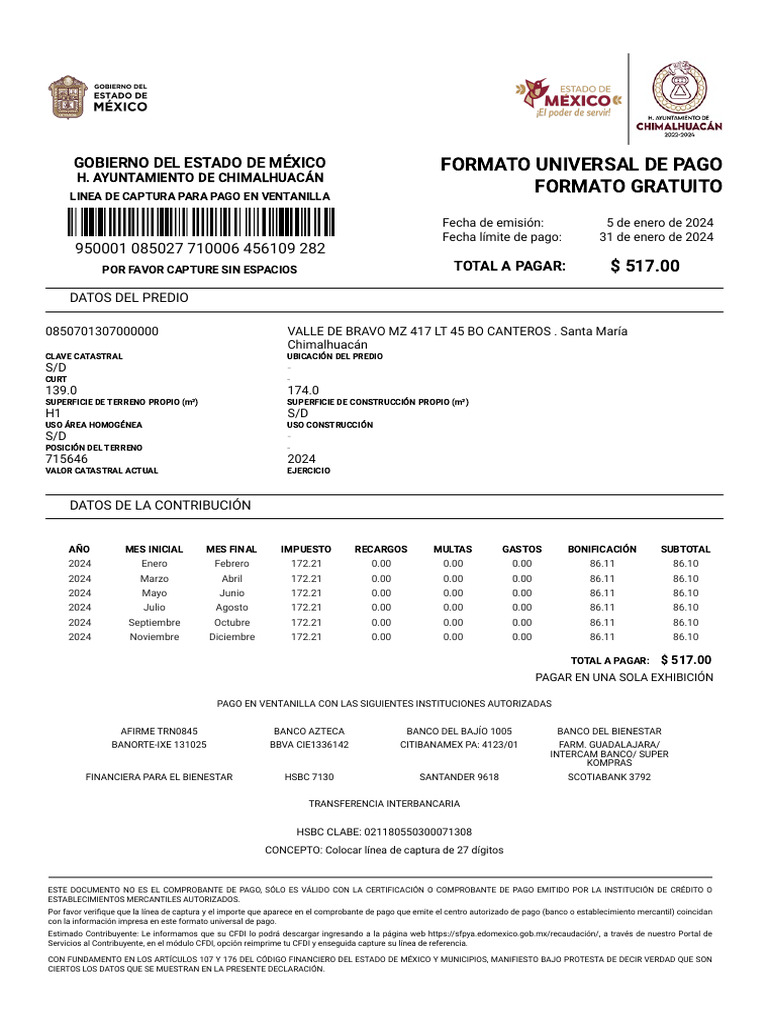 Formato Universal de Pago Predial | PDF | Finanzas personales | Servicios financieros