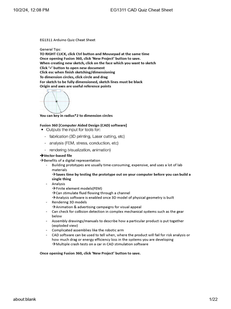 EG1311 Arduino Quiz Cheat Sheet | PDF | Rotation | Line (Geometry)