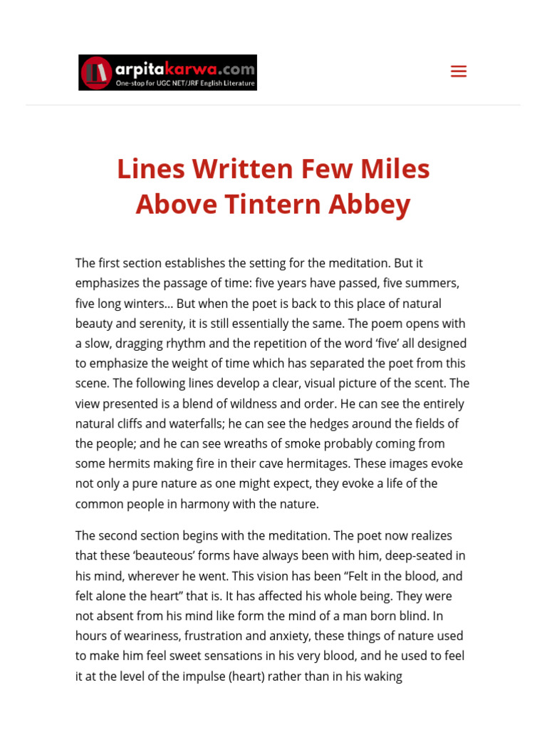 Wordsworth's Reflection on Nature's Influence | PDF