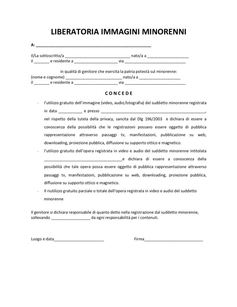 LIBERATORIA Riprese Video - Minorenni | PDF
