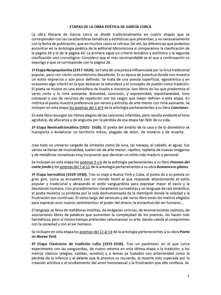 Etapas en La Poesía de Lorca. Características de La G.27 | PDF | Poesía | Federico García Lorca