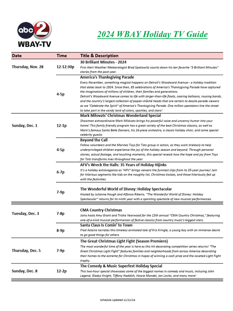 WBAY Holiday Programming - 2024 | PDF