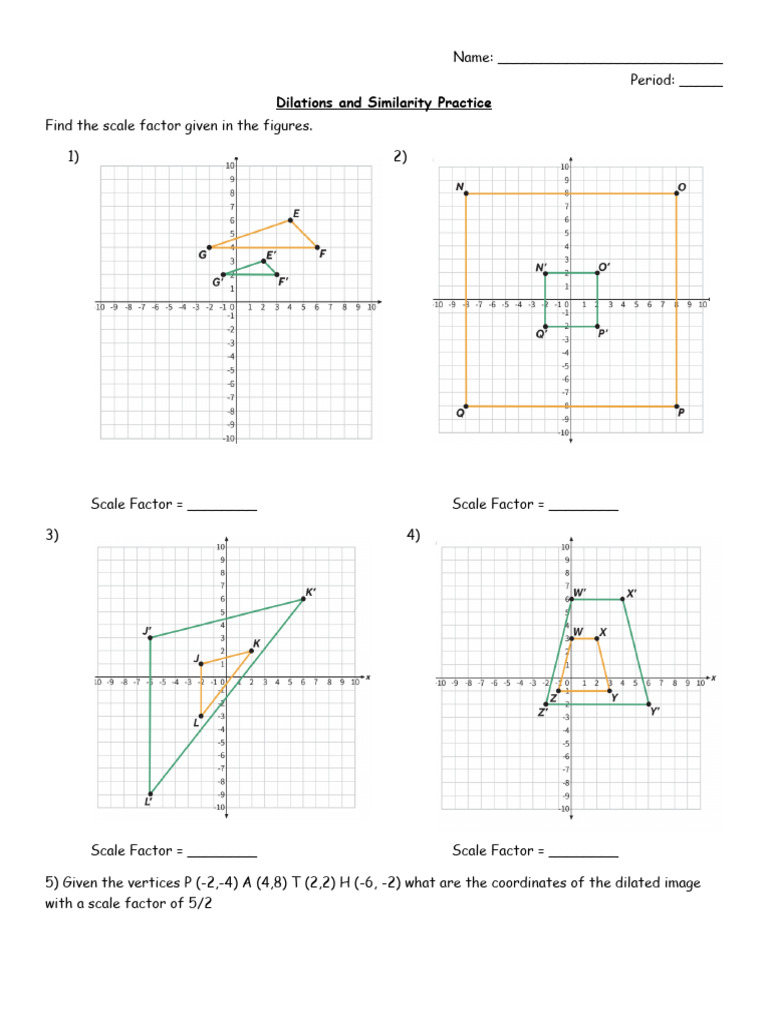 Dilations and Similarity Practice WS | PDF
