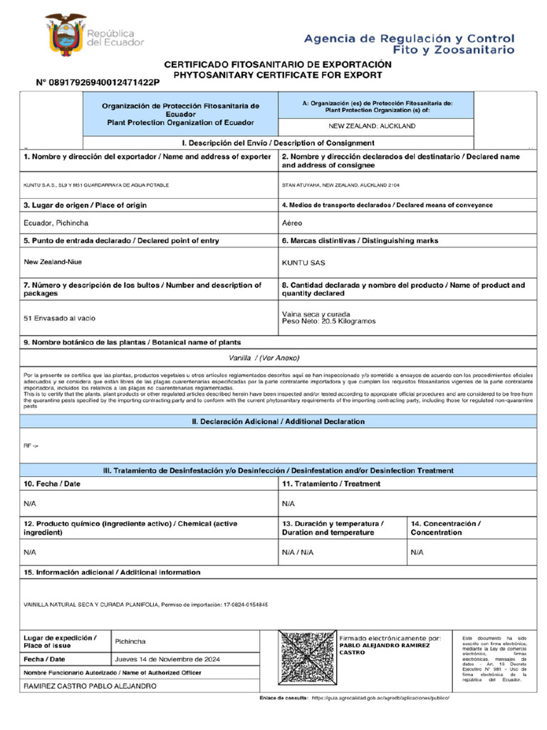 Certificado Fitosanitario de Exportación | PDF