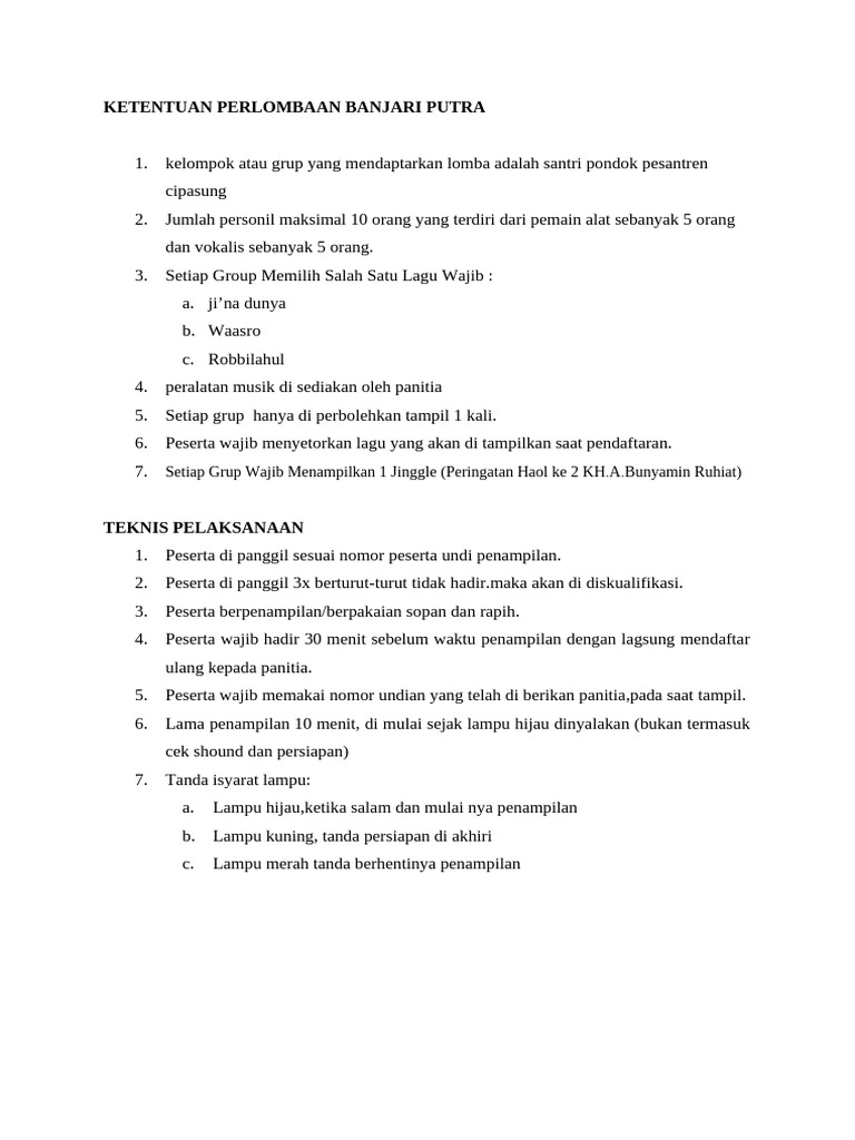 Juknis Mata Lomba Banjari | PDF