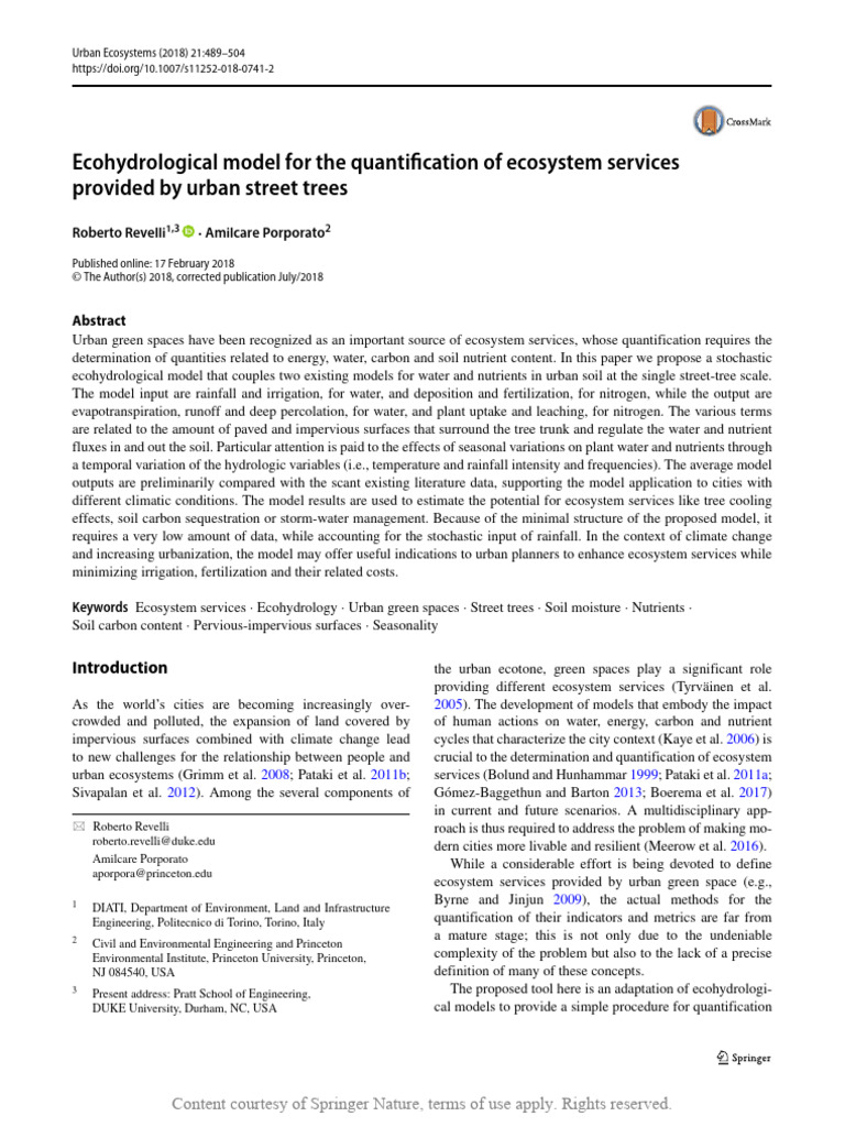 Ecohydrological Model For The Quantification of Ec | PDF | Soil | Ecosystem