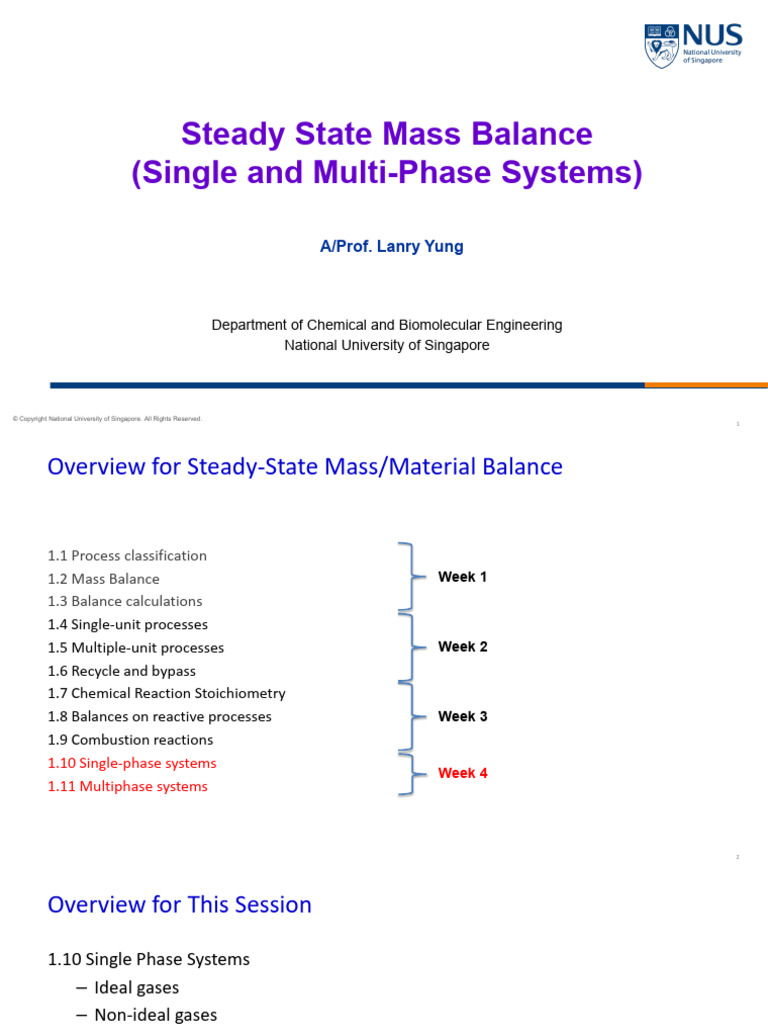 CN2103 4. Mass Balance (Single & Multi-Phase Systems) | PDF | Phase Rule | Phase (Matter)
