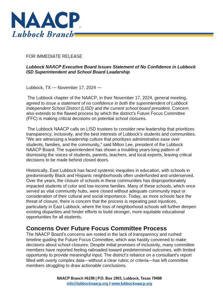 NAACP/LISD Press Release Nov. 2024 | PDF