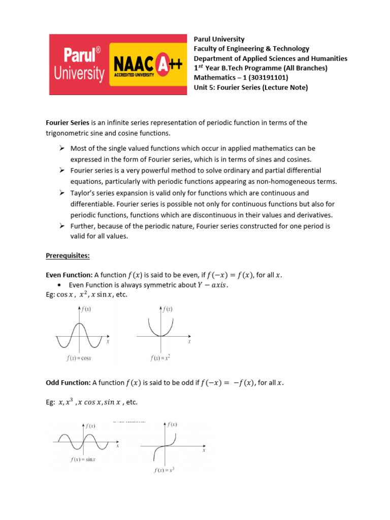 Unit - 5 - Fourier Series | PDF | Trigonometric Functions | Analysis