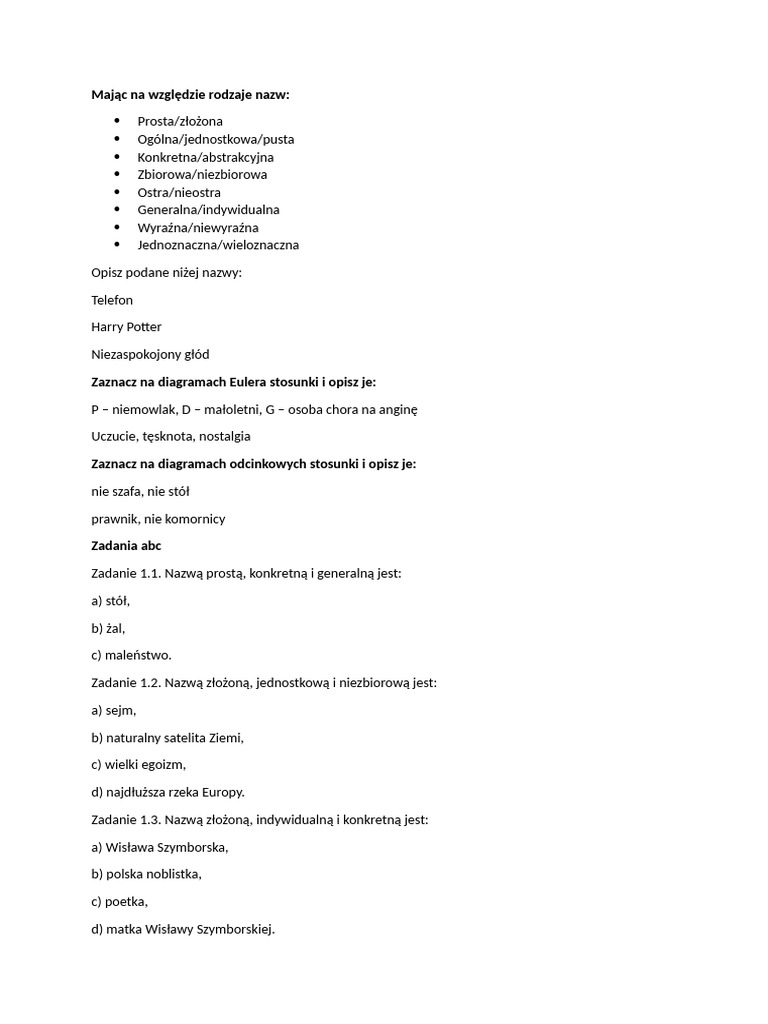 Zadania Nazwy | PDF