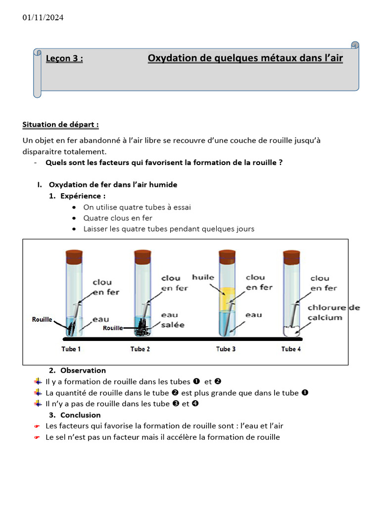 Oxydation du Fer et Aluminium: Facteurs et Protection | PDF | Rouille ...
