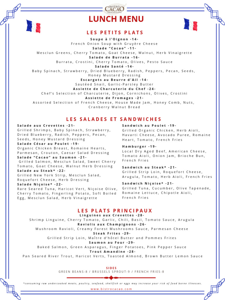 Bistro Cacao Lunch Menu | PDF | Salad | French Cuisine