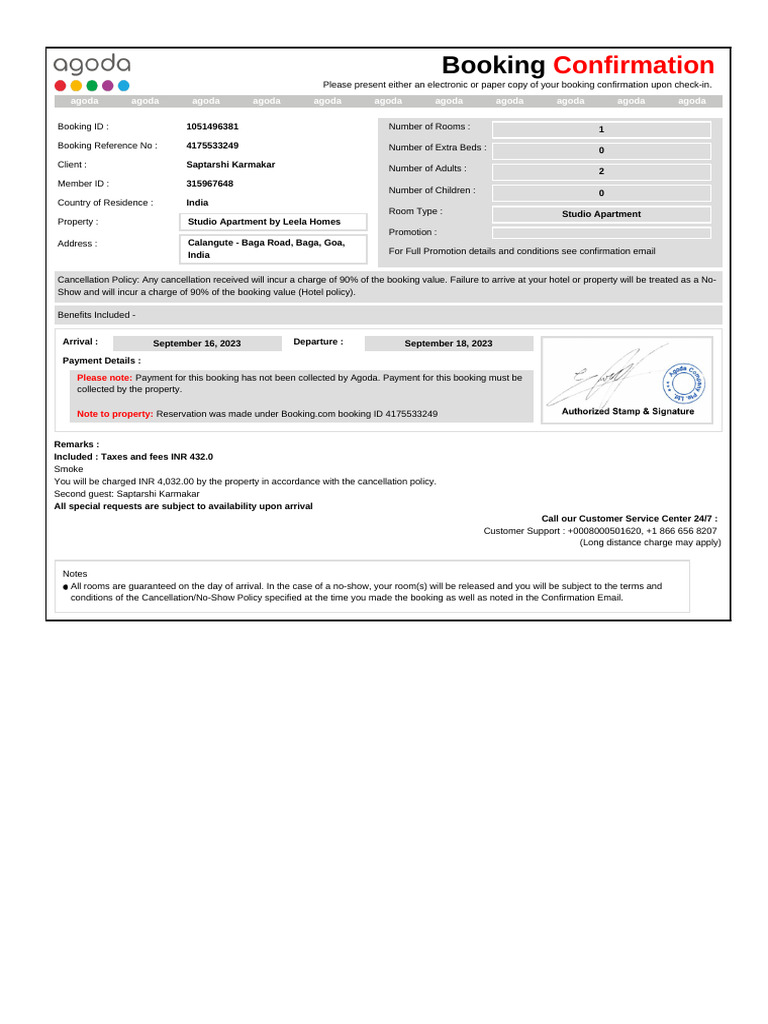 Confirmation_for_Booking_ID_#_1051496381 | PDF