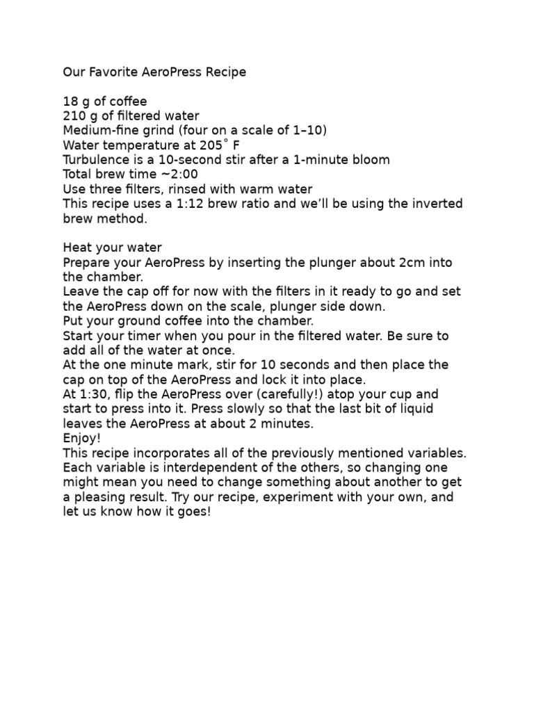 Our Favorite AeroPress Recipe | PDF