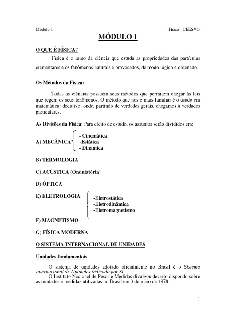 Modulo 1 o Que e Fisica | PDF | Sistema internacional de unidades | Física
