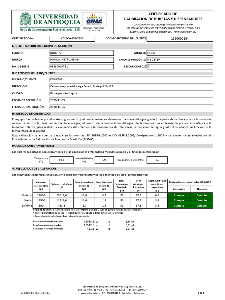 Cclec Asiu 7690 03280019TB1 | PDF | Calibración | Incertidumbre