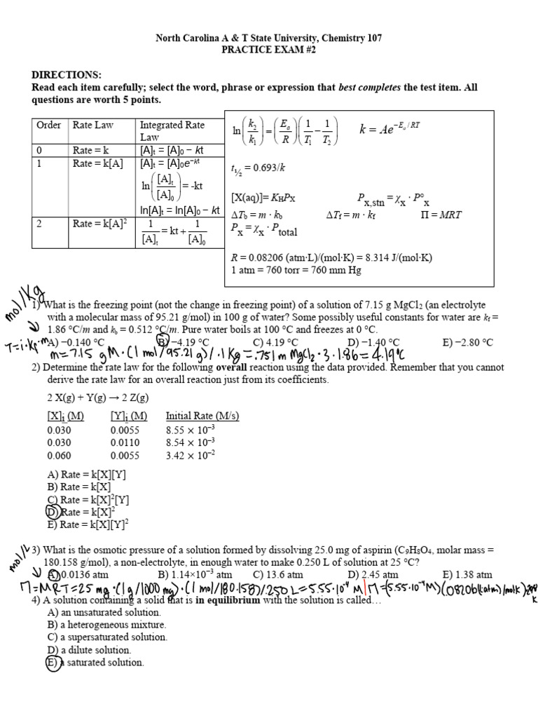 107 Practice Exam 2 | PDF | Reaction Rate | Catalysis