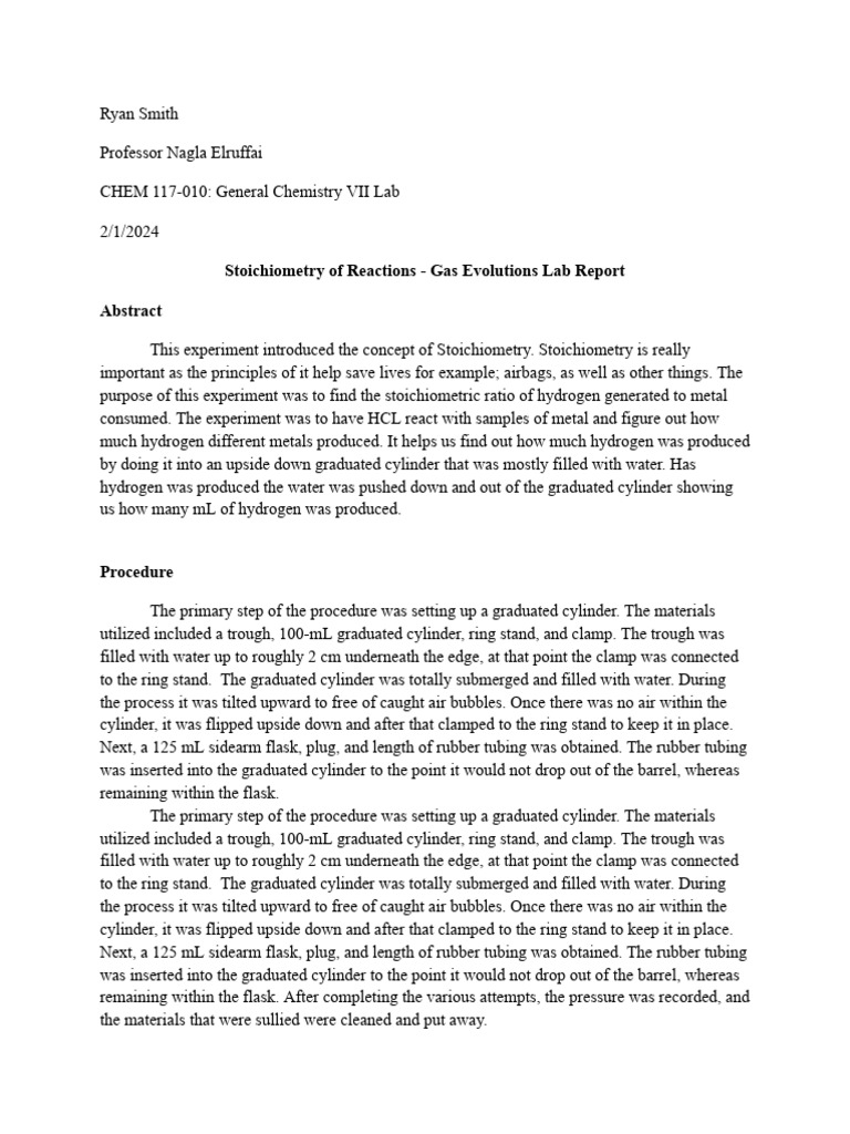 Gen Chem 117 Lab 1 Report | PDF | Stoichiometry | Mole (Unit)
