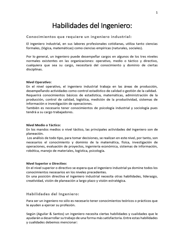 Habilidades Clave del Ingeniero Industrial | PDF | Pensamiento ...