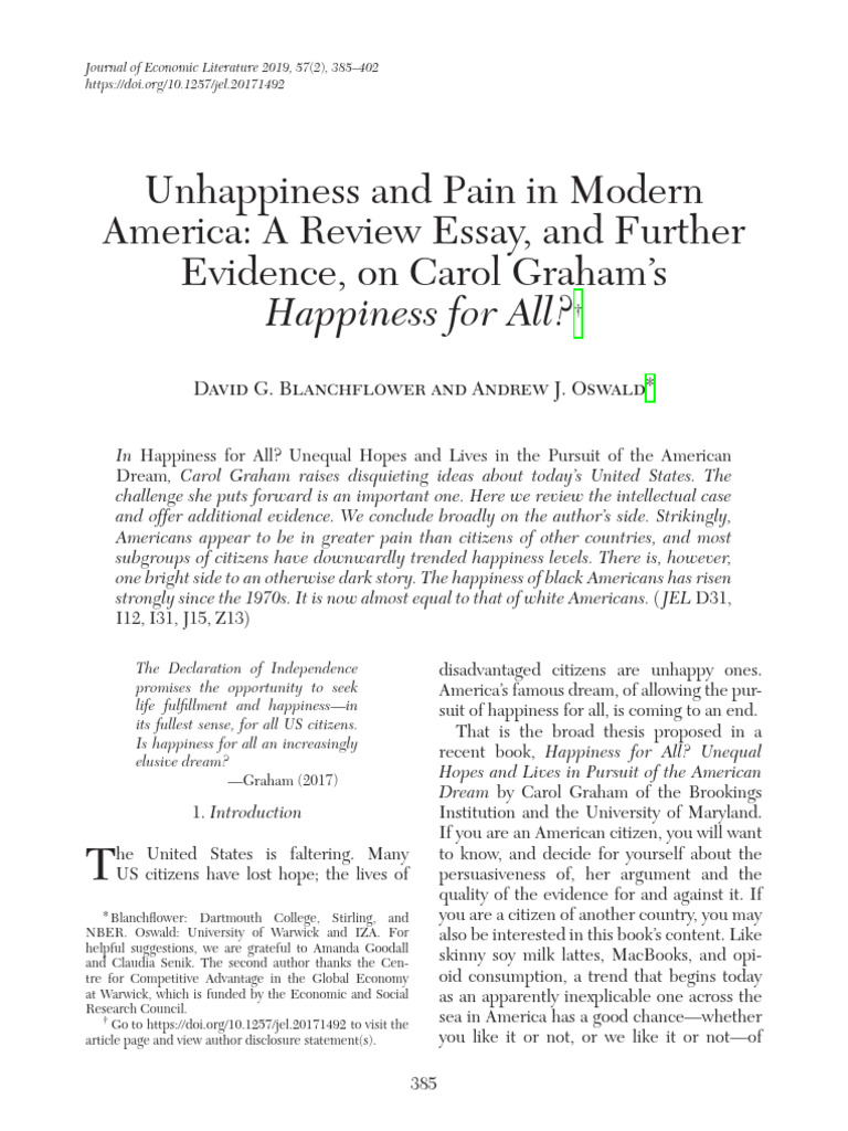 Blanchflower Oswald 2019 Unhappiness and Pain in Modern America A ...