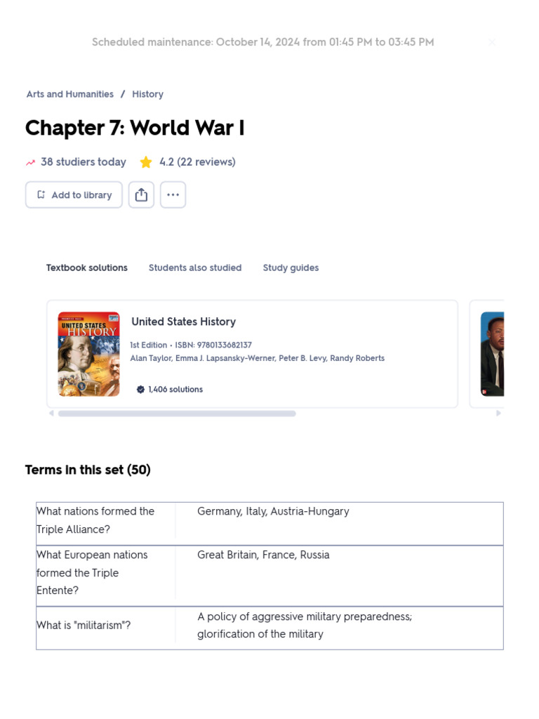 Chapter 7 - World War I Flashcards - Quizlet | PDF | Allies Of World War I | World War I