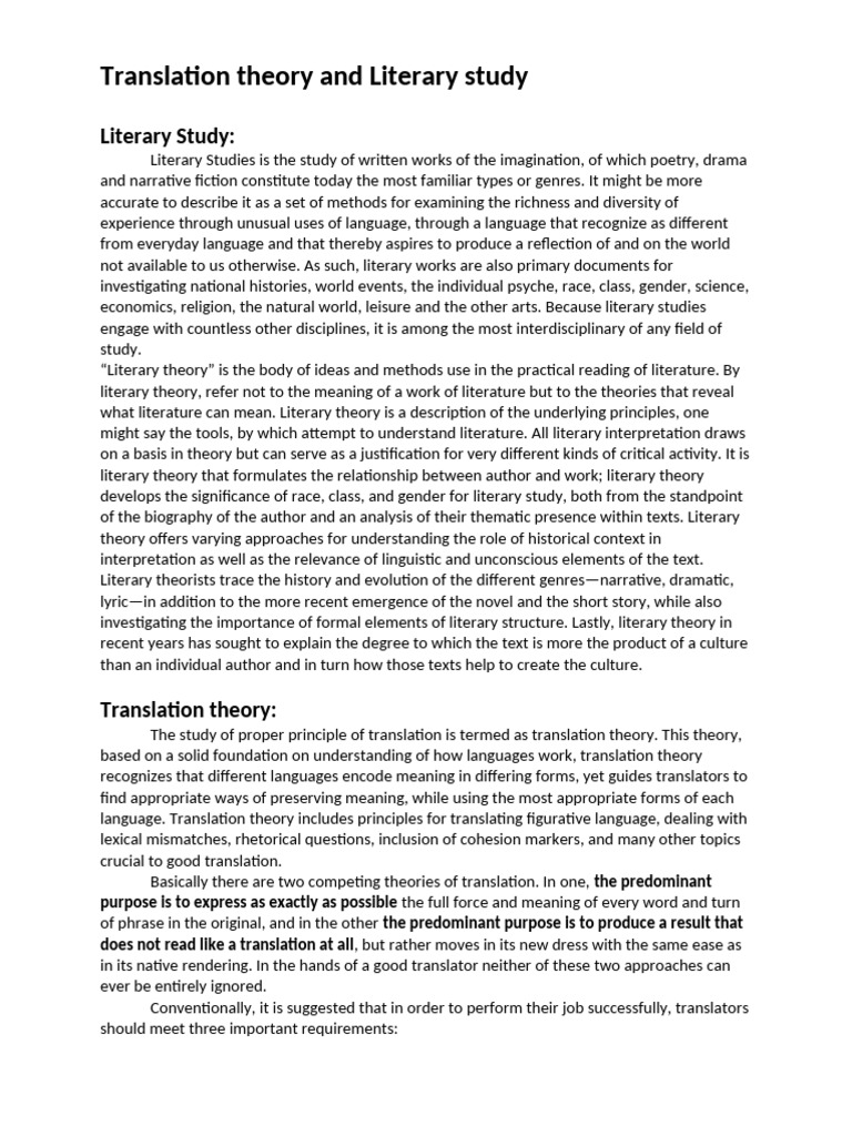 Translation Theory and Literary Study | PDF | Translations | Literary ...