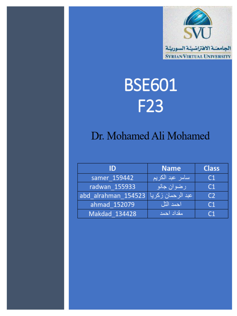 BSE601 F23: Dr. Mohamed Ali Mohamed | PDF