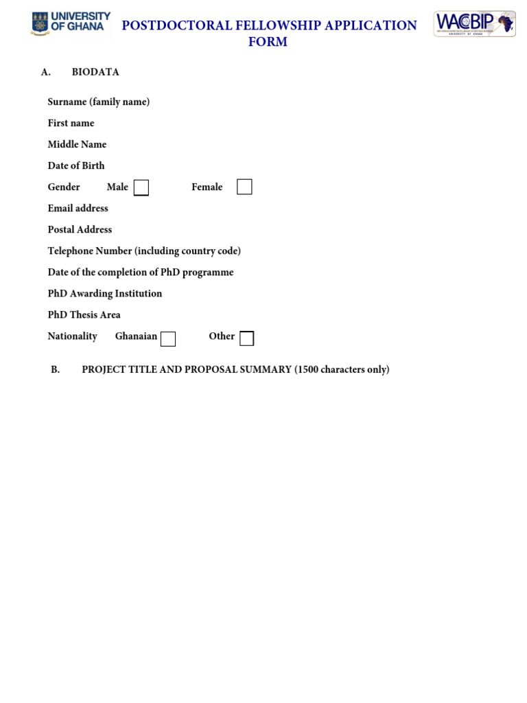 Postdoc Fellowship Application Form | PDF