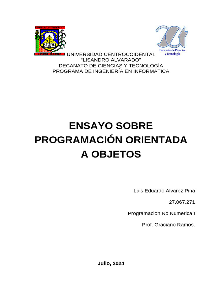 Ensayo Programacion Orientada A Objetos Luis Alvarez | PDF | Herencia (Programación Orientada a ...