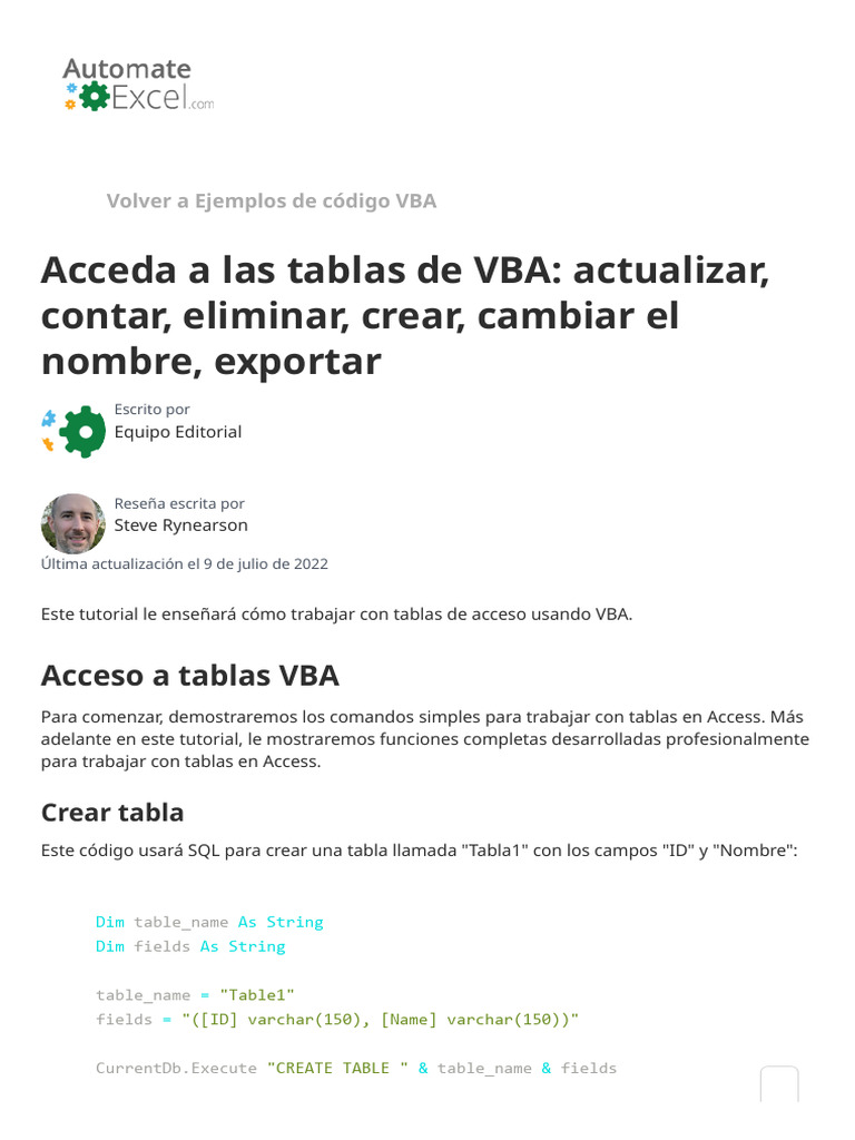 Acceda A Las Tablas de VBA - Actualice, Cuente, Elimine, Cree, Cambie ... Acceda A Las Tablas de VBA - Actualice, Cuente, Elimine, Cree, Cambie ...