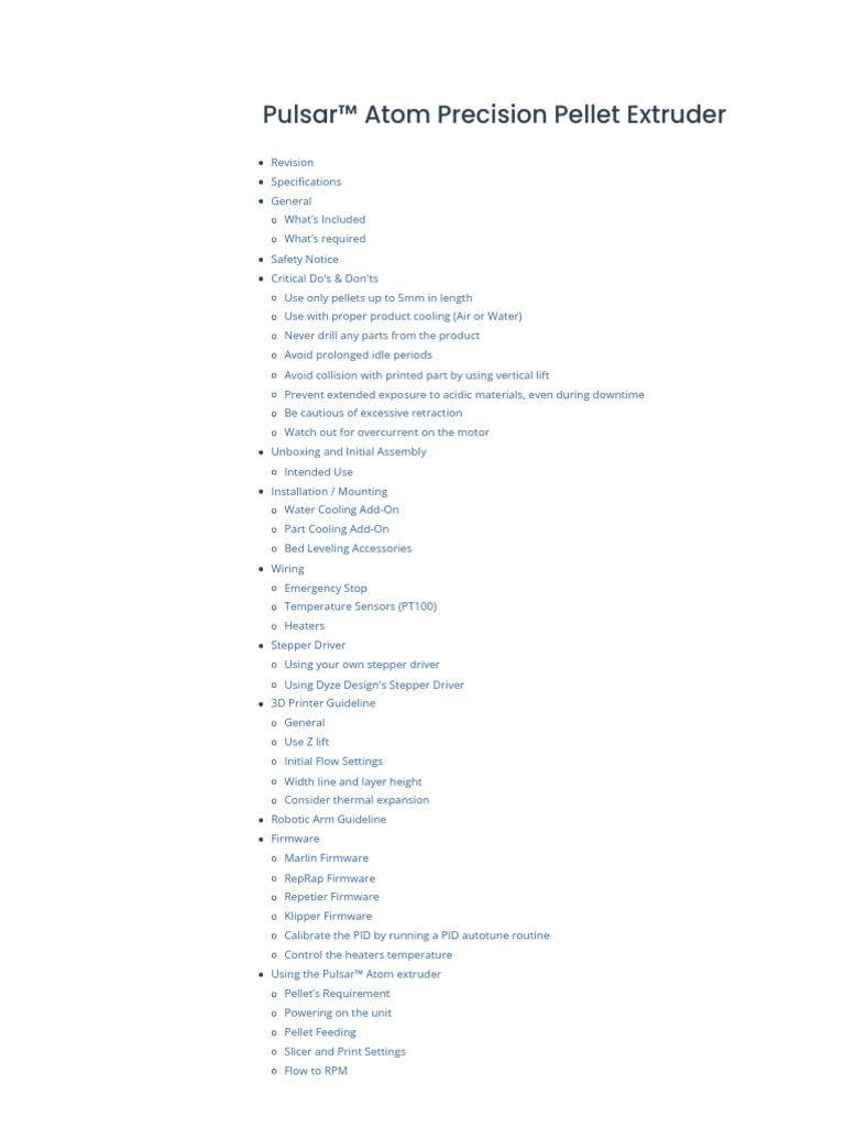Pulsar™ Atom Precision Pellet Extruder - DYZE DESIGN Docs | PDF ...