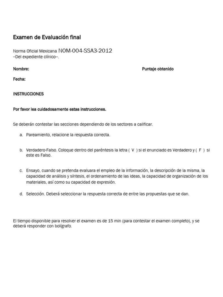 Examen Exp Clin Ver 01 | PDF | Historial médico