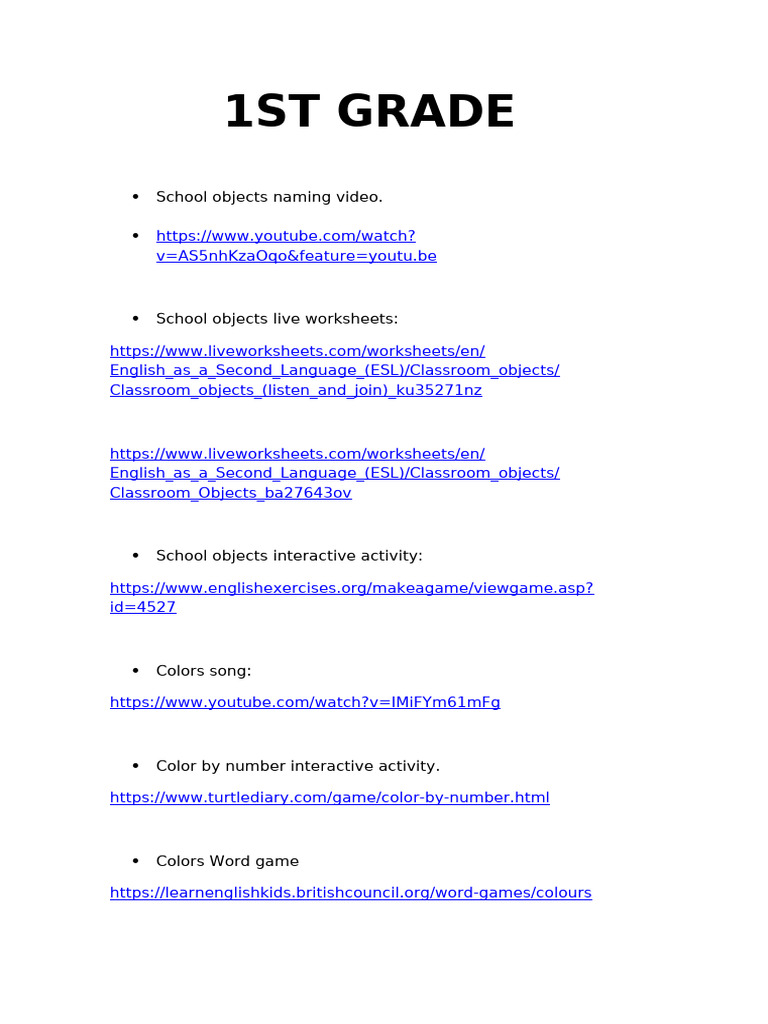 1st Grade Online Activities | PDF | Games & Activities