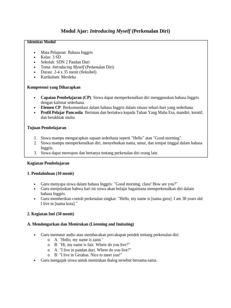 Modul Ajar Bahasa Inggris Kelas 3 PMM | PDF