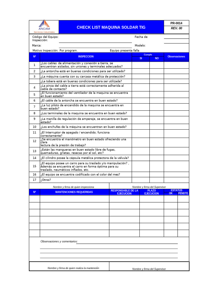 Ilide - Info PR 0014 Check List Maquina Soldar Tig PR | PDF